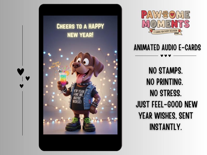 Happy New Year Labrador E-card Bundle of 3 | Editable Canva Template ...