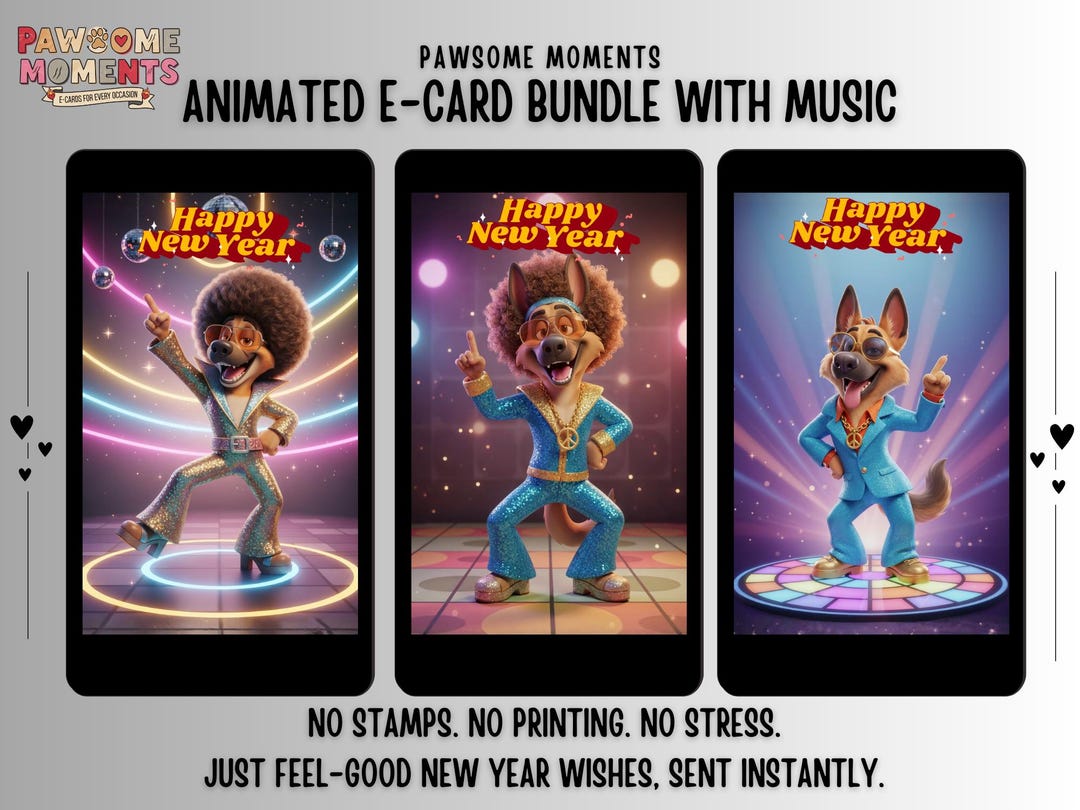 Happy New Year E-card Bundle of 3 | Editable Canva Template + Ready-to ...