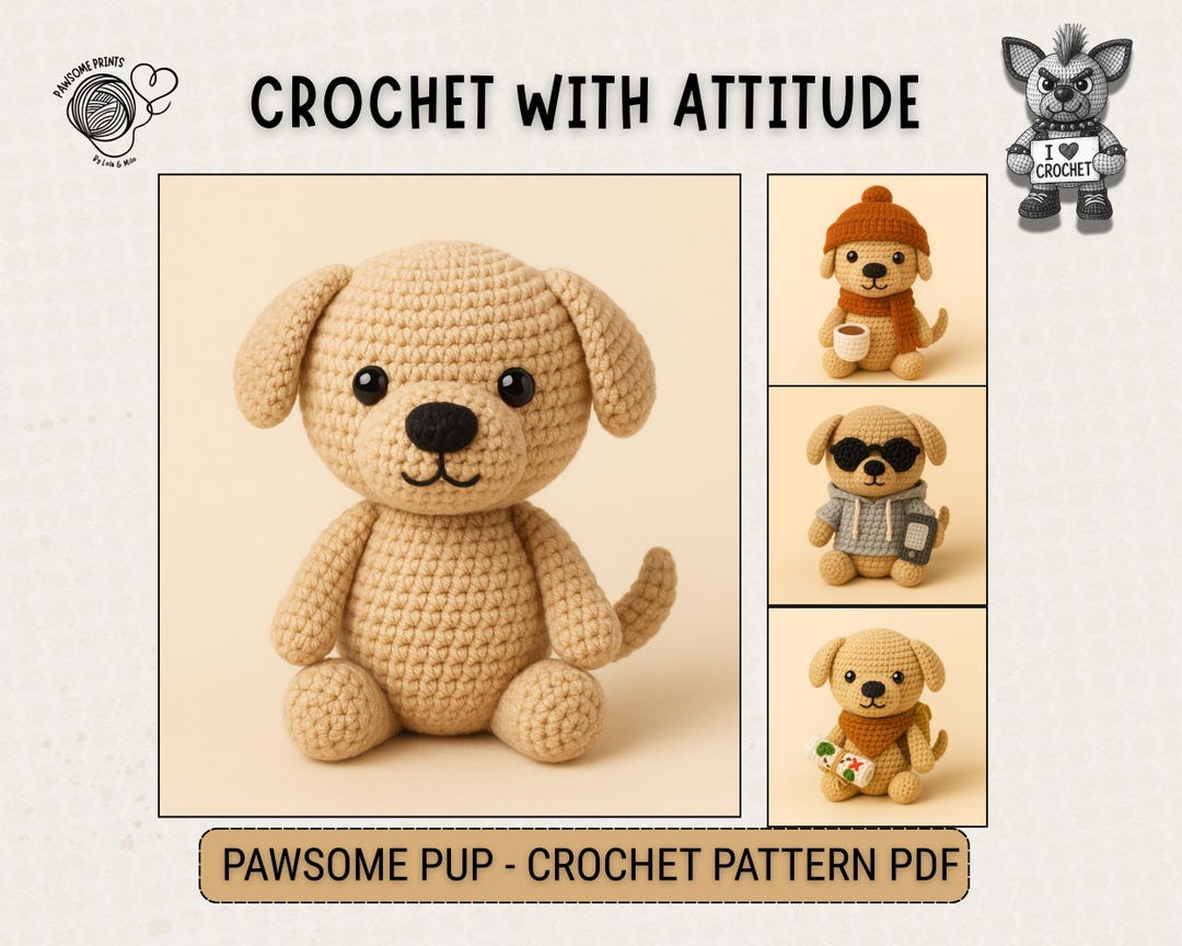 Pawsome Pup Crochet Pattern + Accessory Packs | Amigurumi Dog Pattern ...