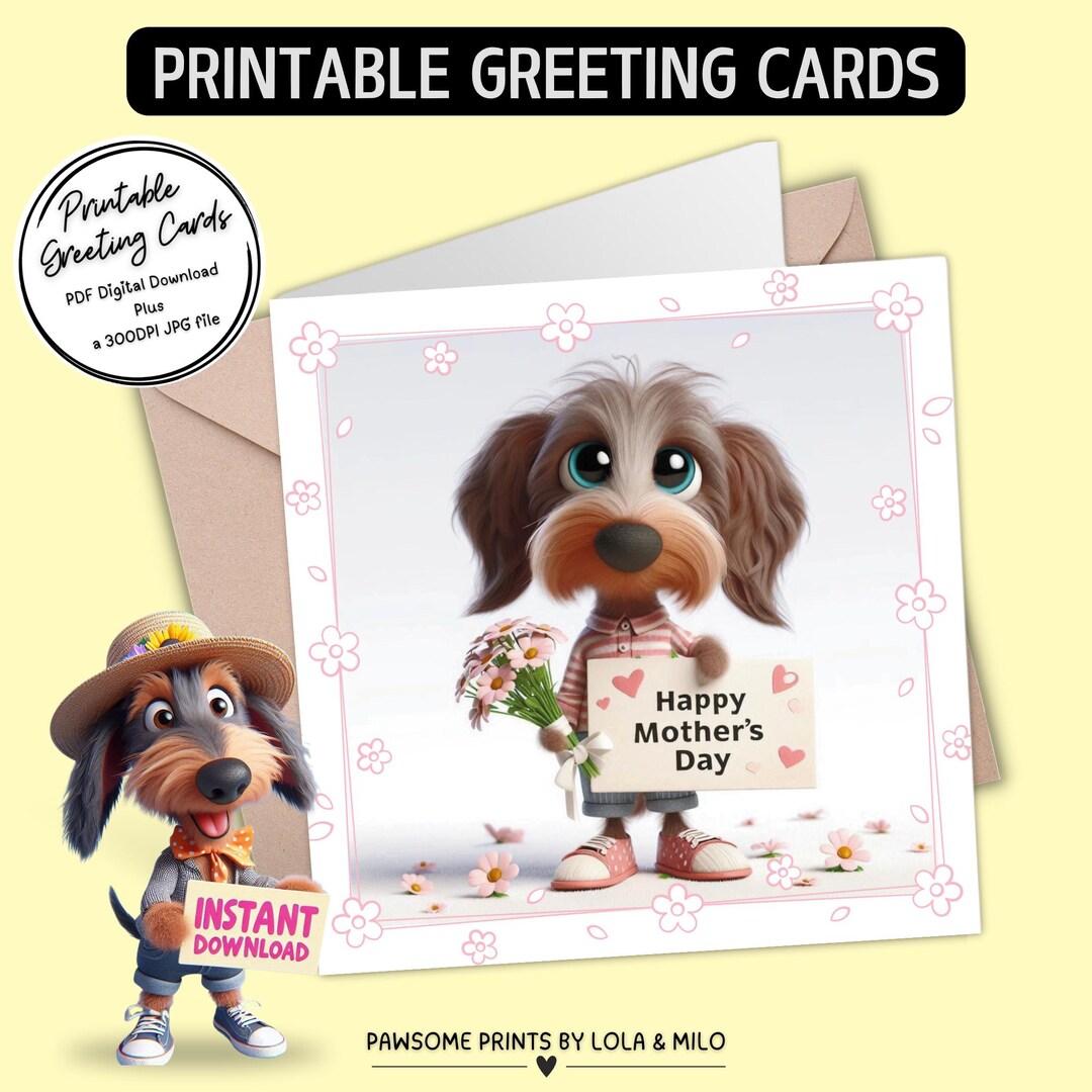 Dachshund Mother's Day Card | Printable Dog Greeting (PDF & JPG) - Etsy