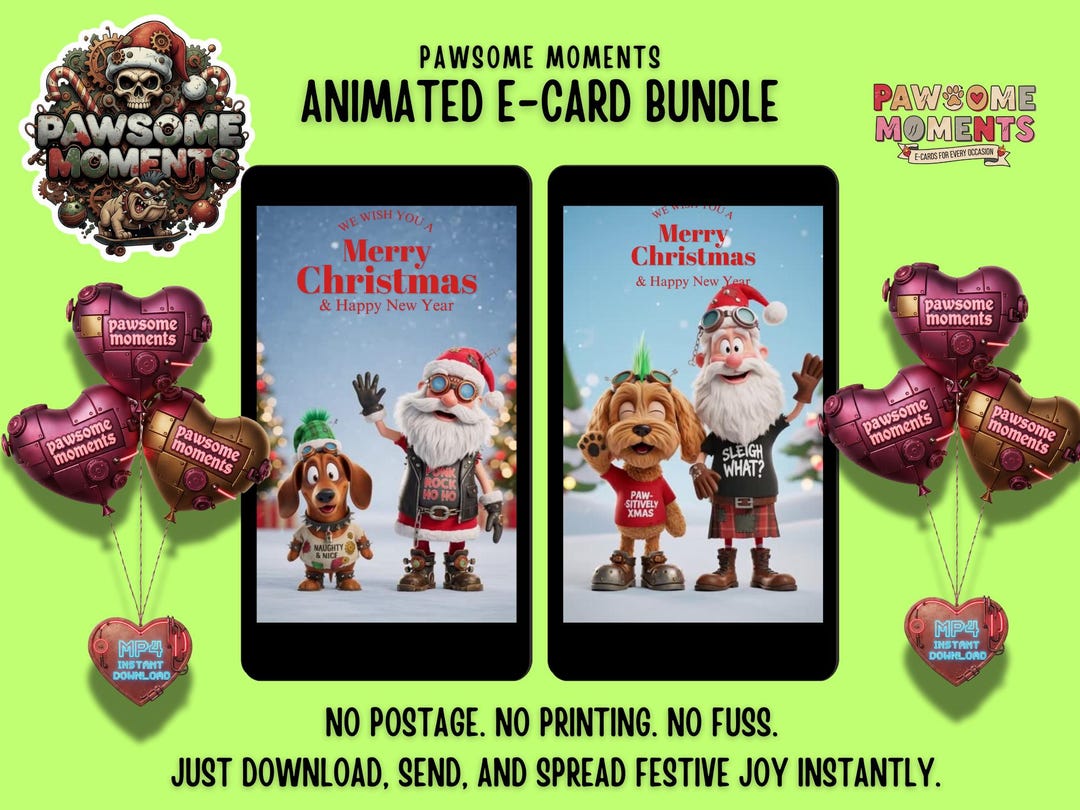 Merry Christmas Animated E-cards Bundle | Instant Download as MP4 or ...