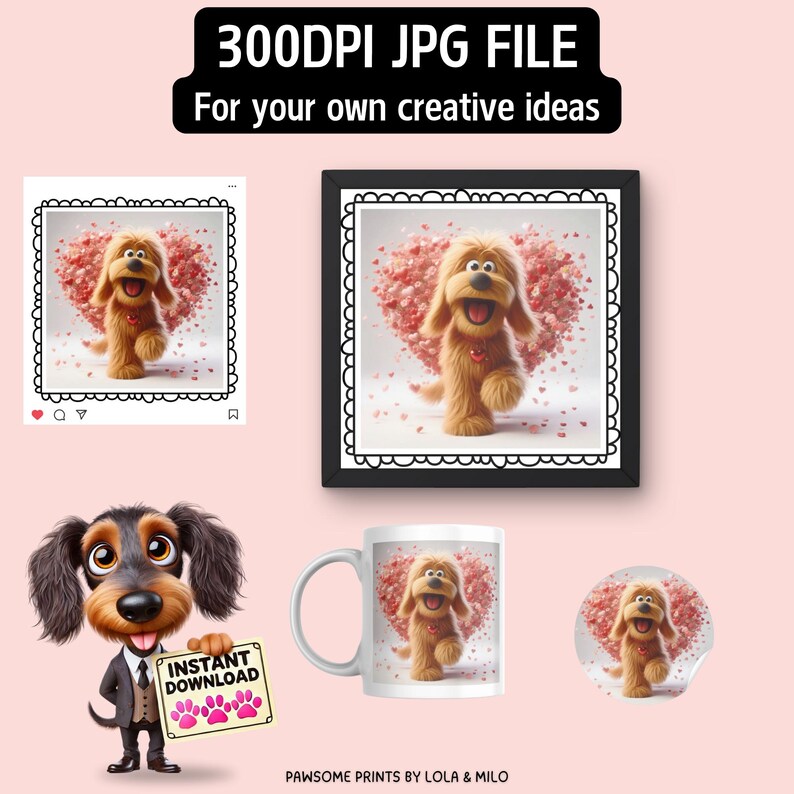 Shaggy Dog Valentine's Day Card: Printable Greeting Card (digital ...