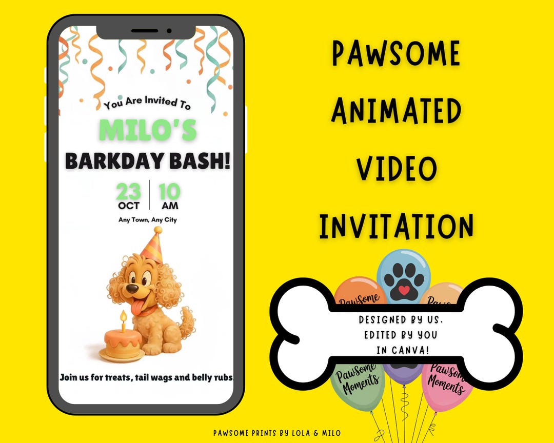 Digital Invitation for Your Furry Friends Barkday Bash - Pawsome ...