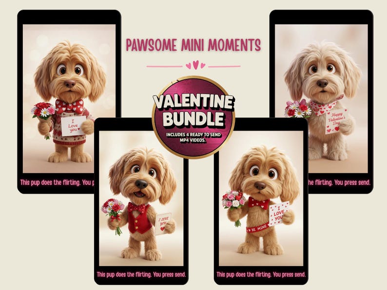 Animated Valentine E-cards | Cute Dog Love Card Bundle | Editable Canva ...