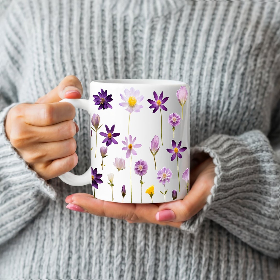Pressed Flowers Mug, Boho Wildflowers Cottagecore Coffee Mug, Vintage ...