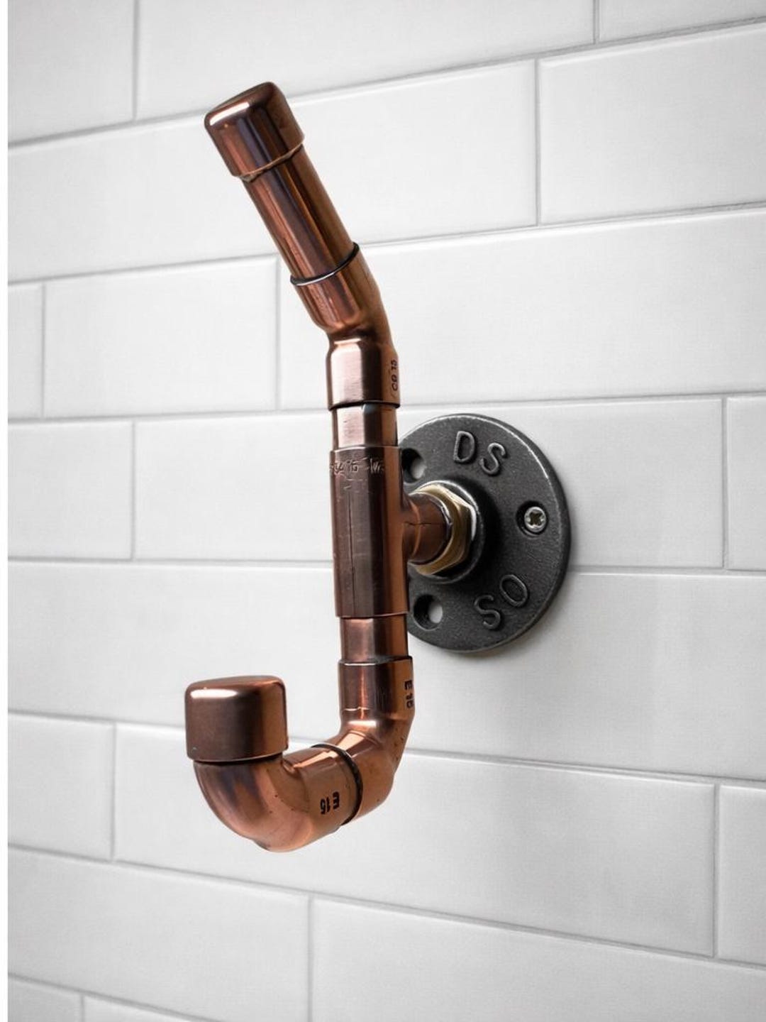 Soldered Copper Pipe Twin 2 Coat Hooks With Cast Iron Flange Industrial ...