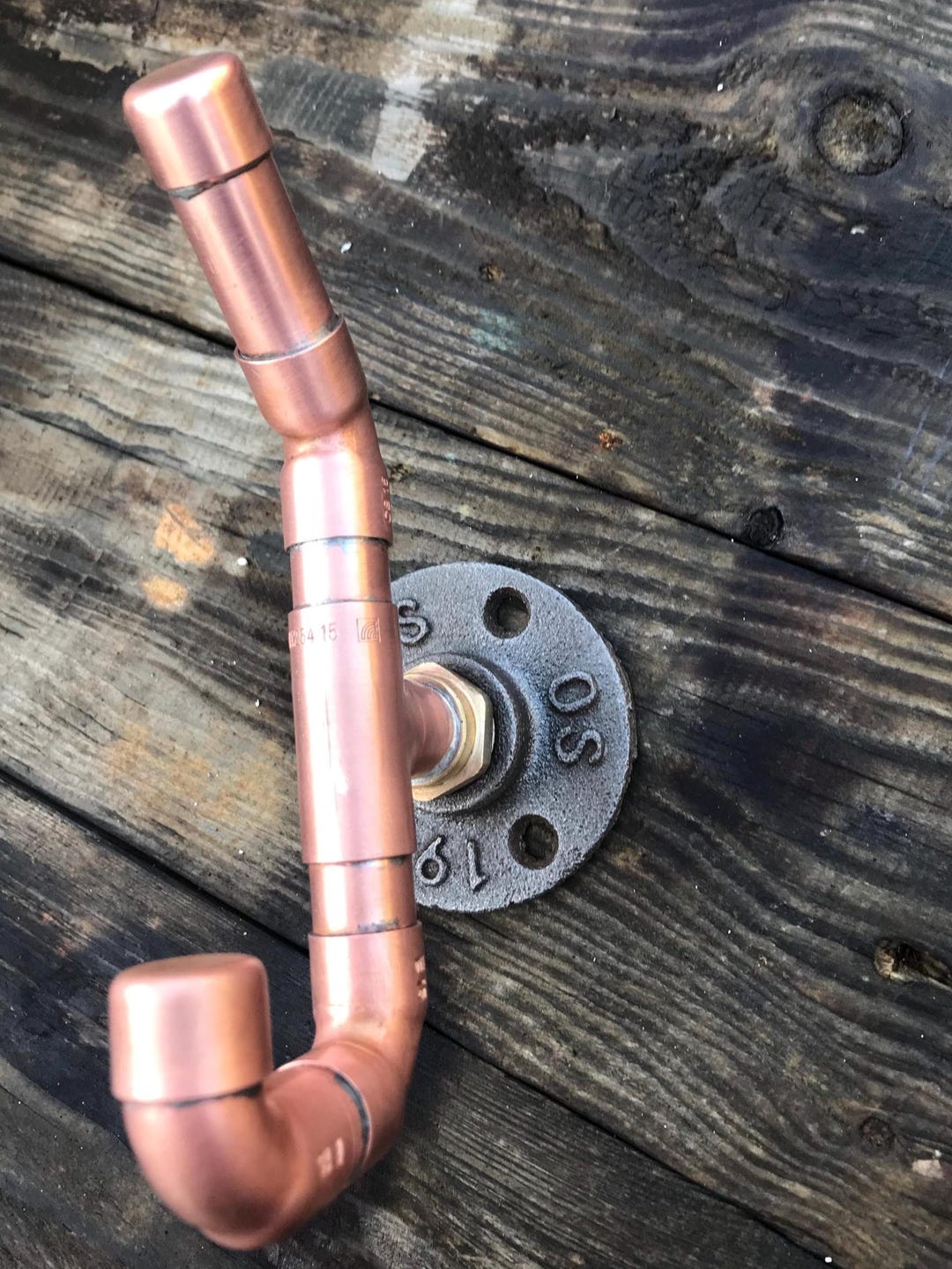 Soldered Copper Pipe Twin 2 Coat Hooks With Cast Iron Flange Industrial ...