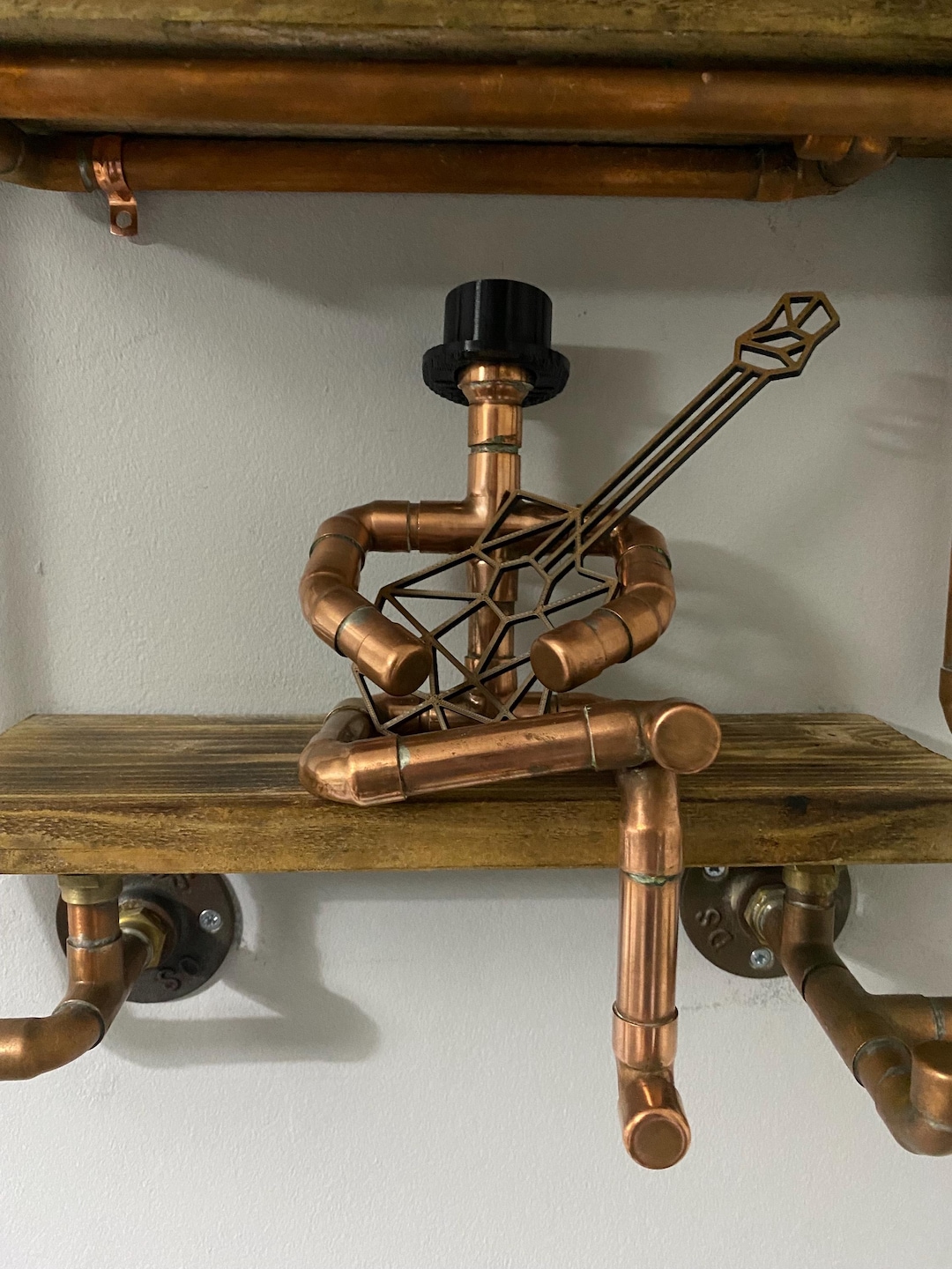 Handcrafted Soldered Copper Pipe Man Figurine With Guitar and Top Hat ...