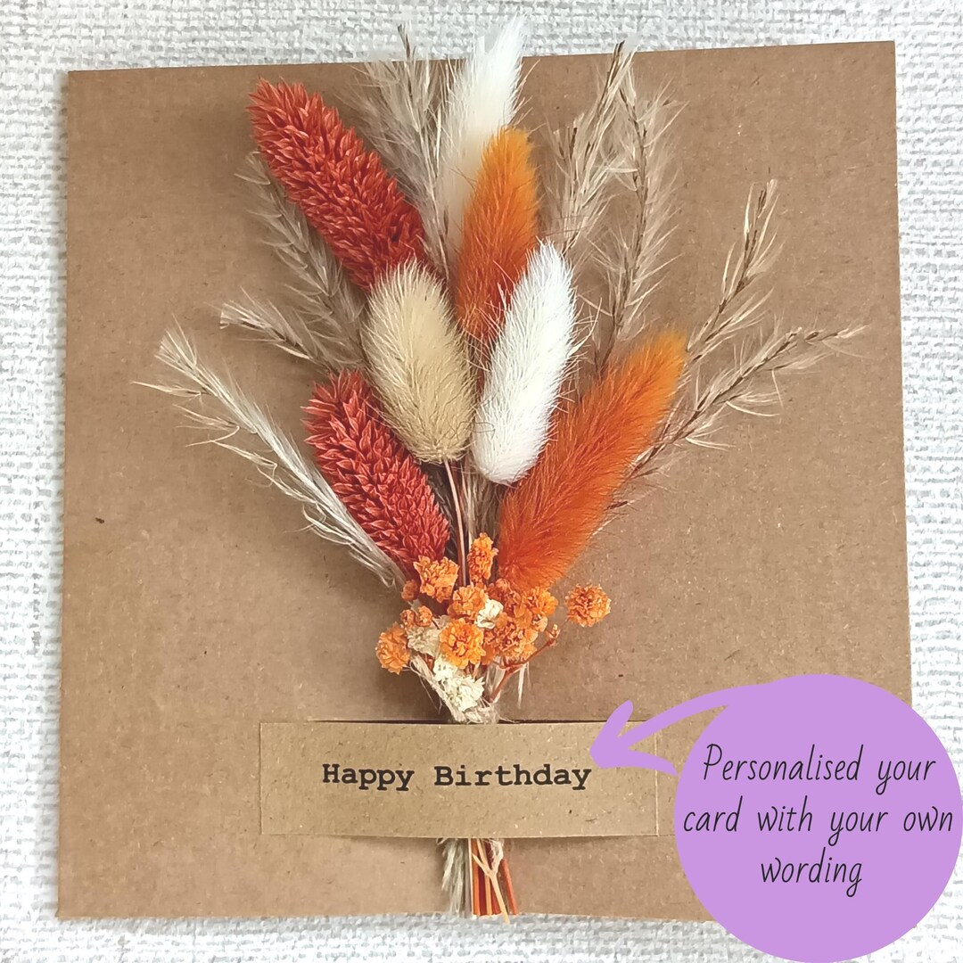 Personalised Dried Flower Birthday Card, Handmade Bouquet Card, Custom ...