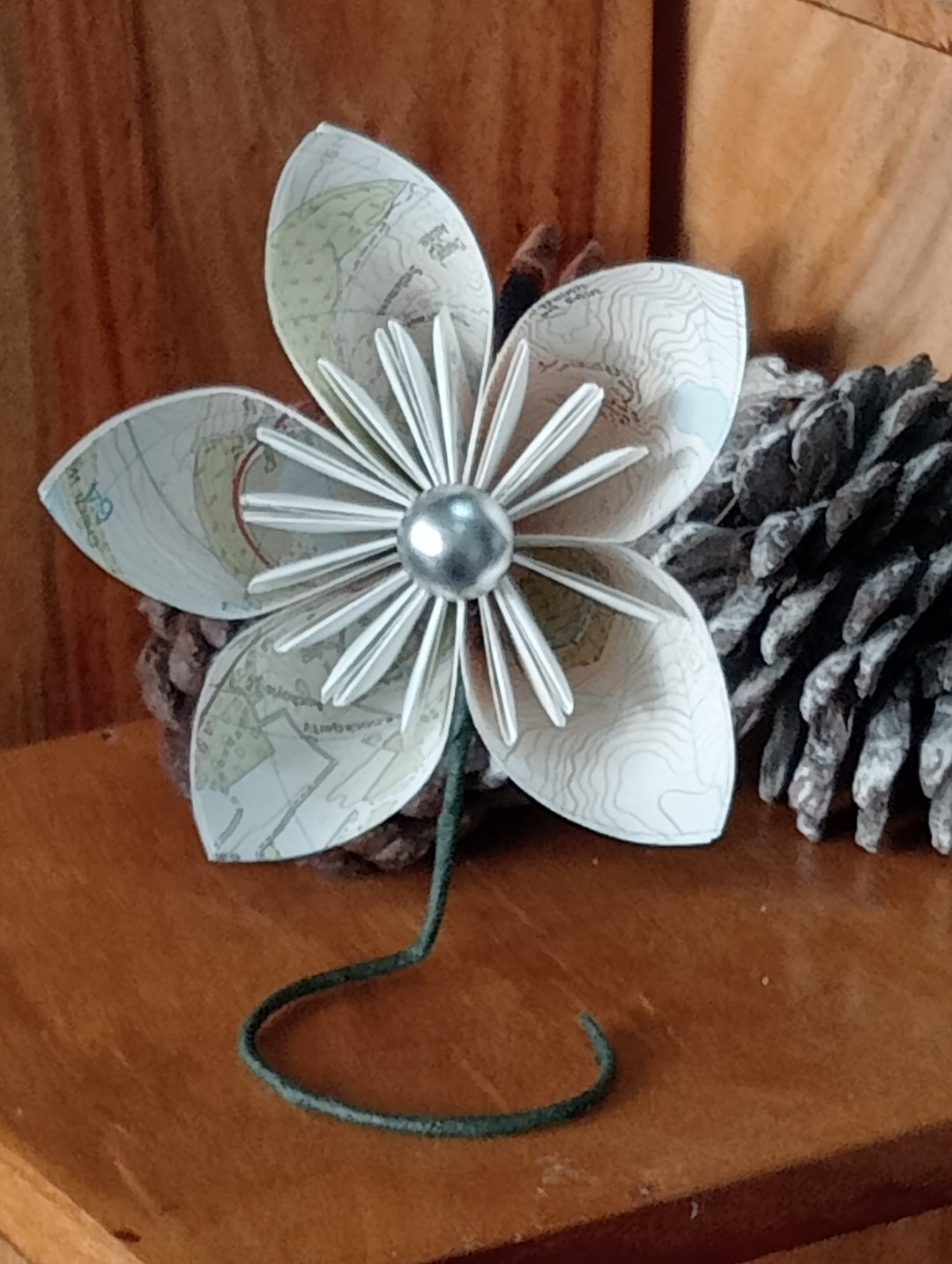 PAPER FLOWER Maps With a Stand First Anniversary Paper Gifts Wedding ...