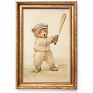 Bear Playing Baseball Nursery Decor, Baseball Nursery Art, Bear Nursery ...