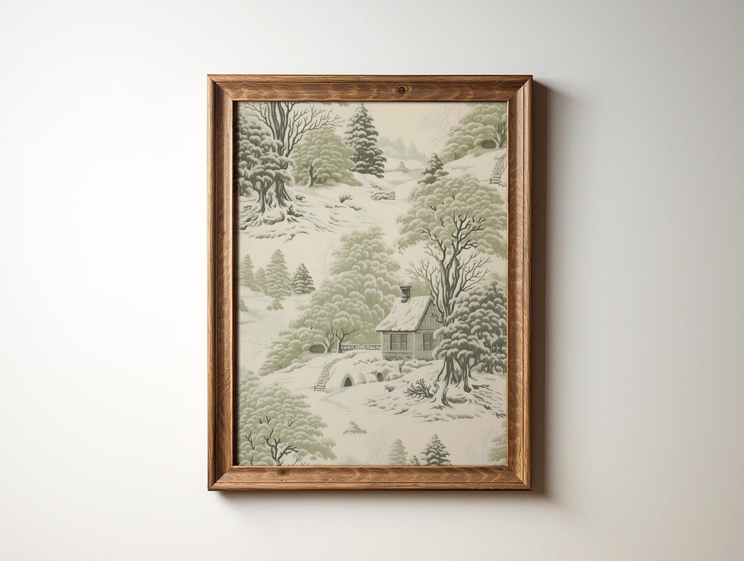 Cabin Toile Art Holiday Art Printable Christmas Wall Decor Holiday ...