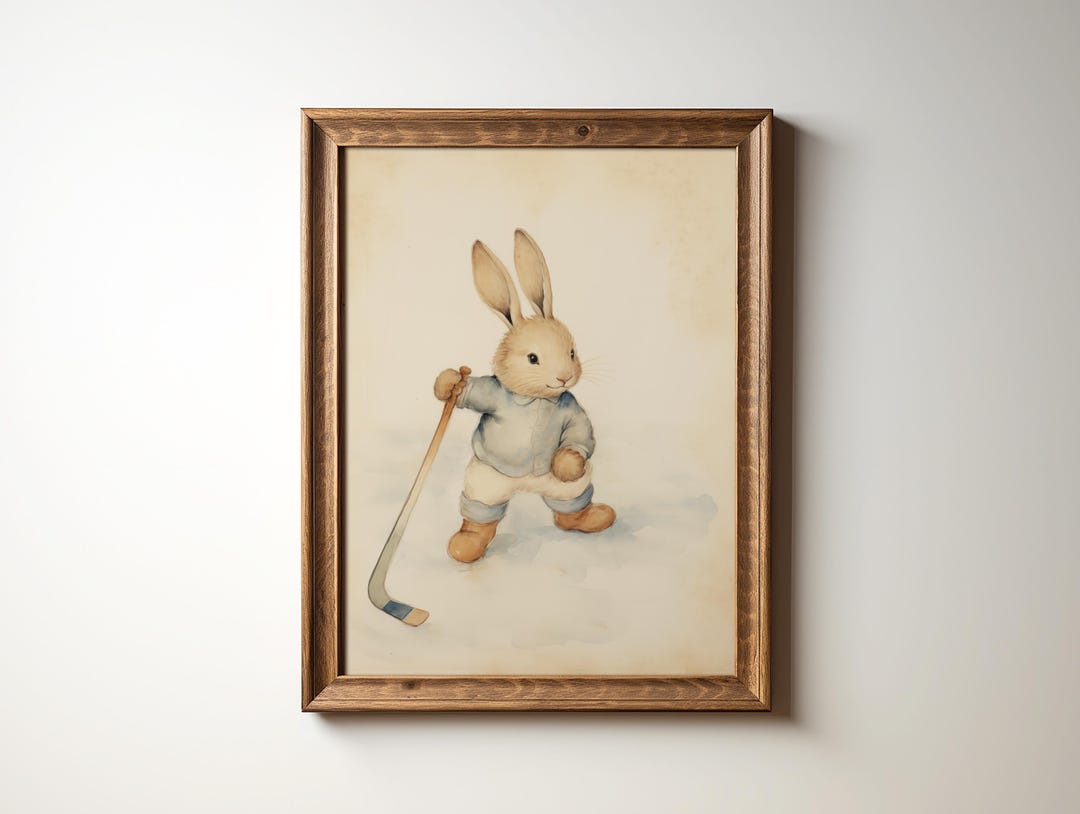 Rabbit Hockey Art Nursery Sports Art Kids Room Hockey Rabbit Decor ...