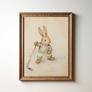 Rabbit Hockey Art Nursery Sports Art Kids Room Hockey Rabbit Decor ...