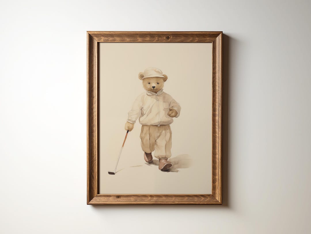 Golf Nursery Art Teddy Bear Decor Kids Room Golfer Print Nursery ...