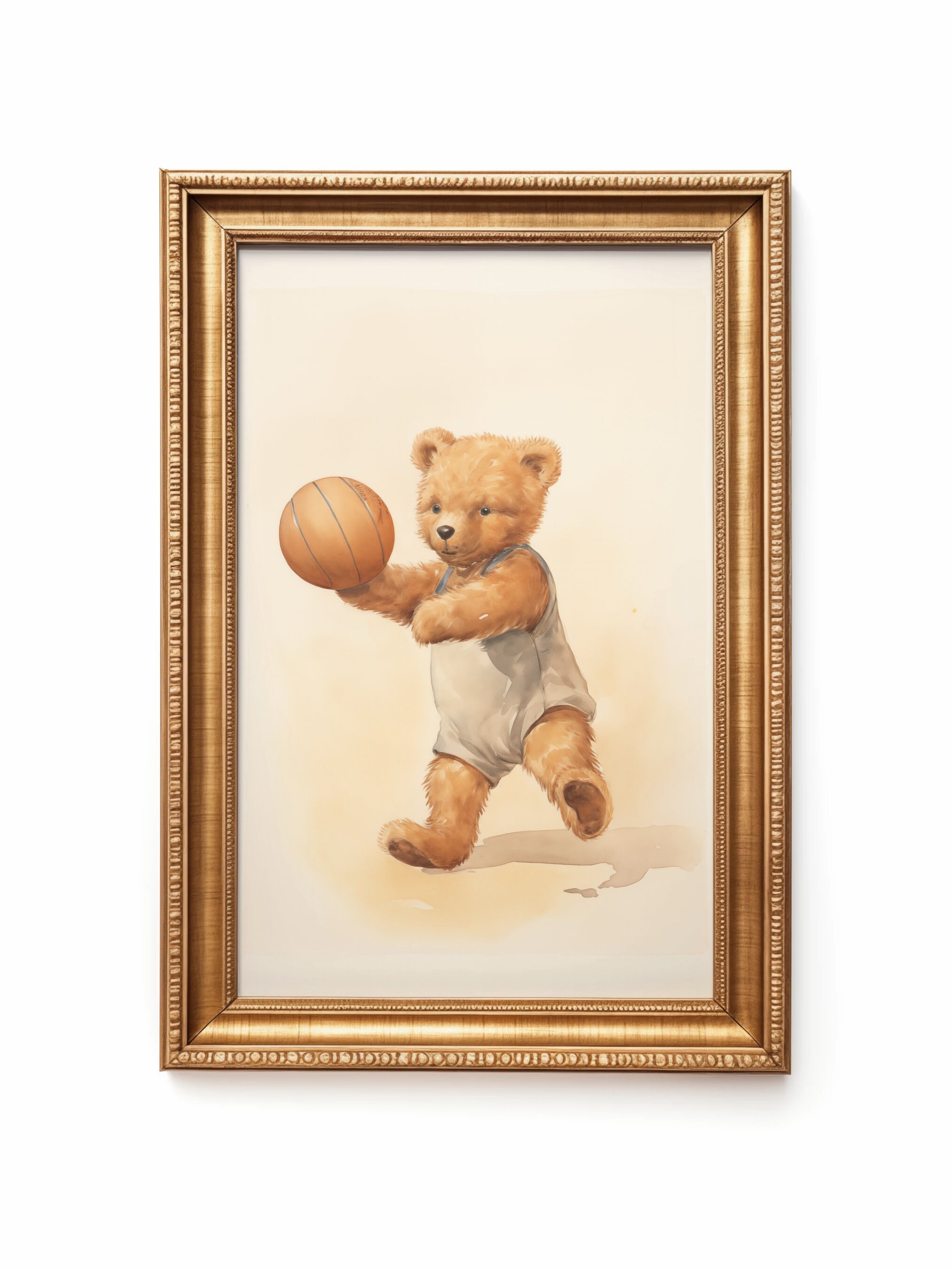 Teddy Bear Playing Basketball Art Print Nursery Basketball Decor Kids ...