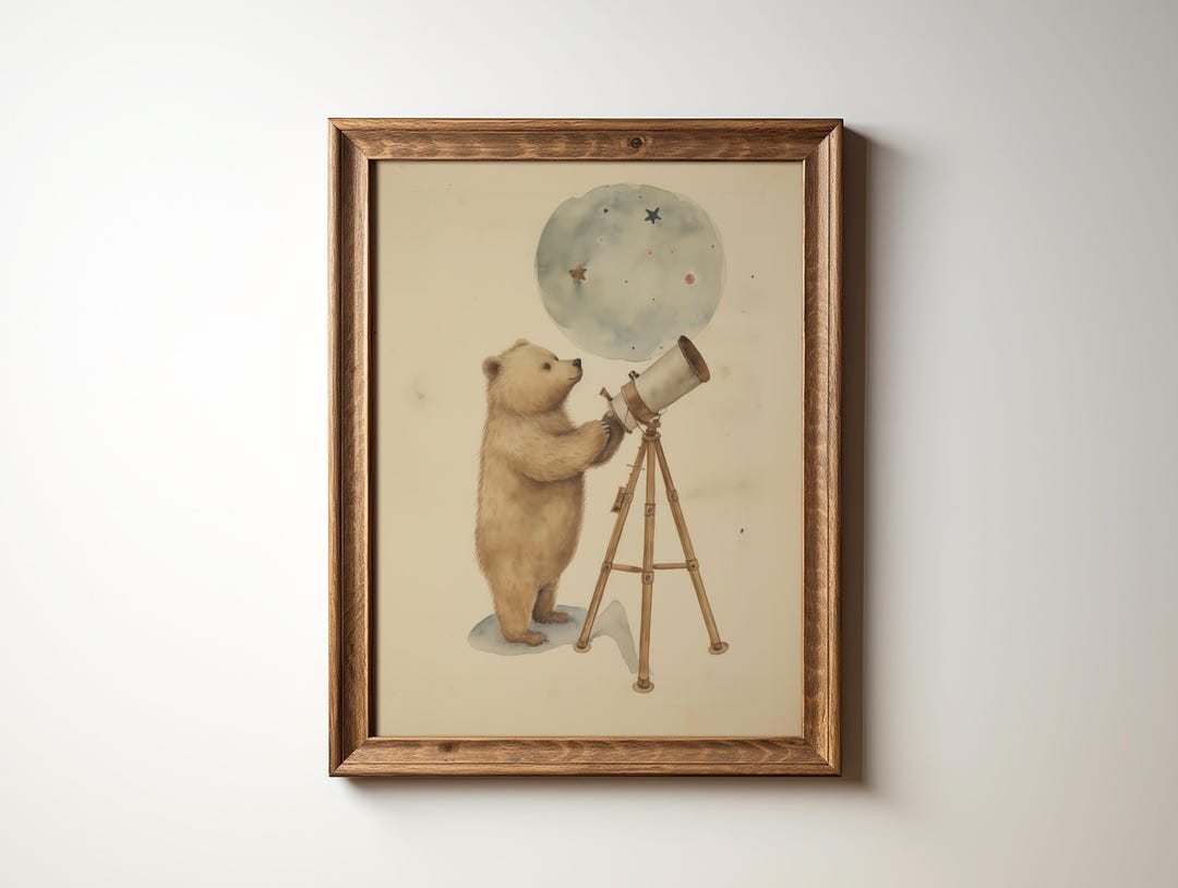 Teddy Bear Astronomer Nursery Decor Space Kids Room Star Art Nursery ...