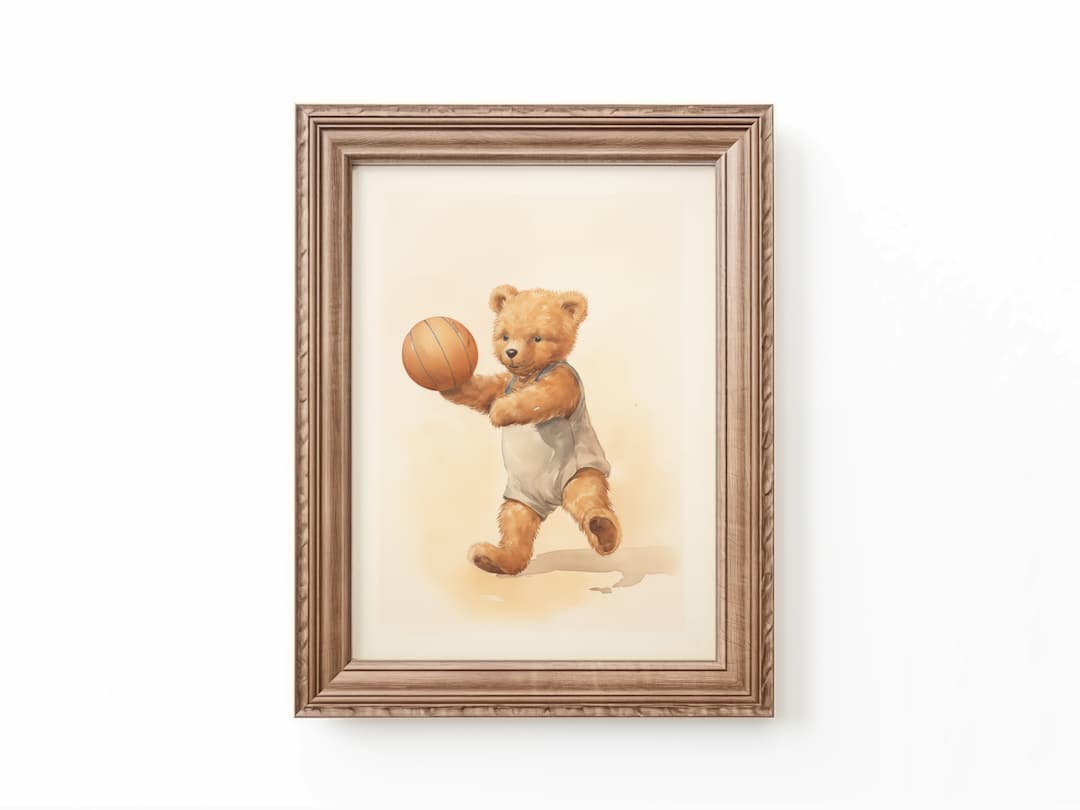 Teddy Bear Playing Basketball Art Print Nursery Basketball Decor Kids ...