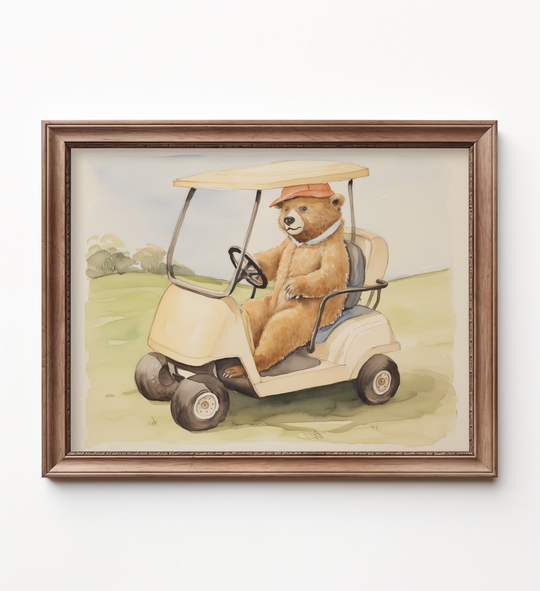 Bear Driving Golf Cart Art Print, Nursery Prints Neutral, Nursery Golf ...