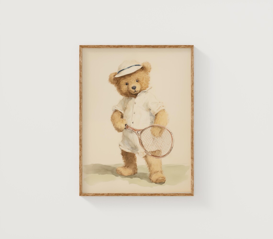 Teddy Bear Tennis Art Nursery Tennis Decor Kids Room Sports Art Nursery ...