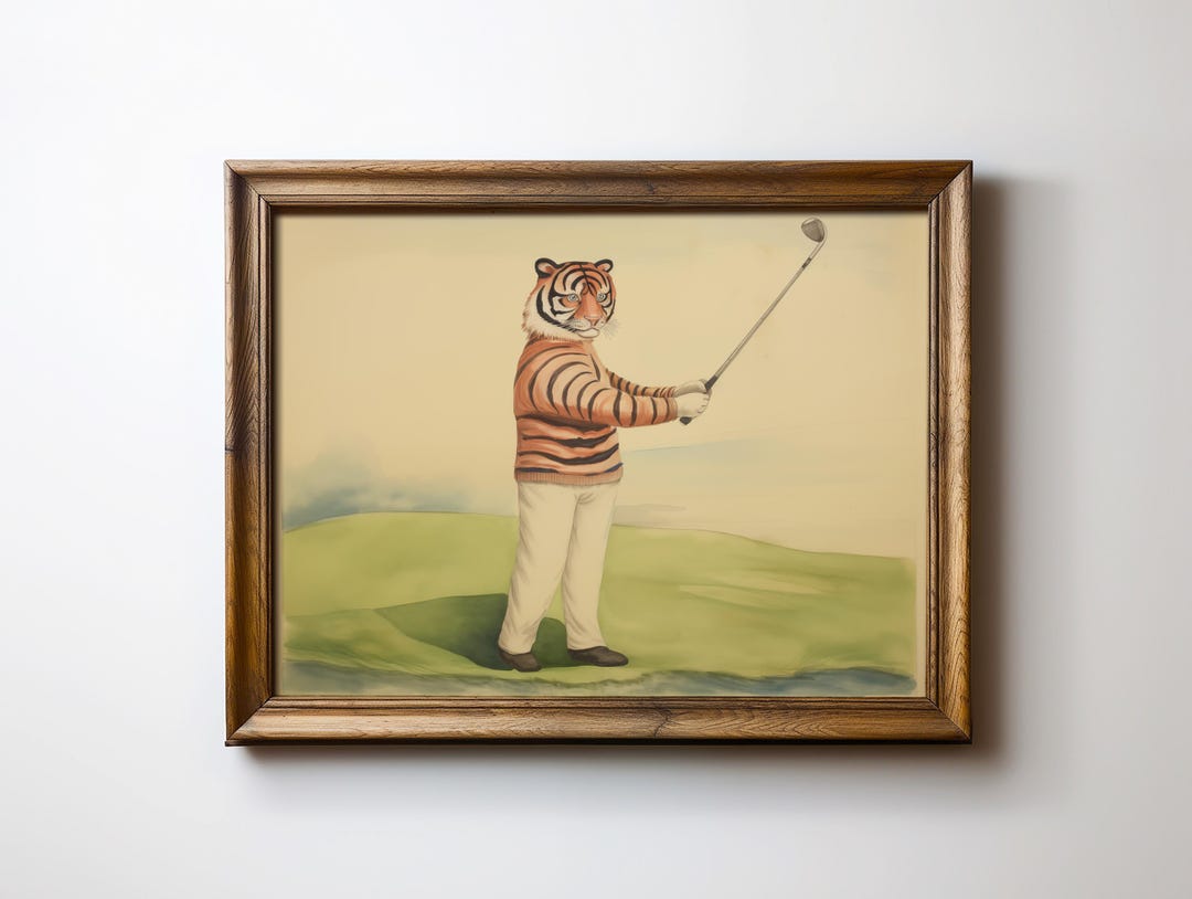 Tiger Playing Golf Print Nursery Tiger Art Kids Room Golf Decor Nursery ...