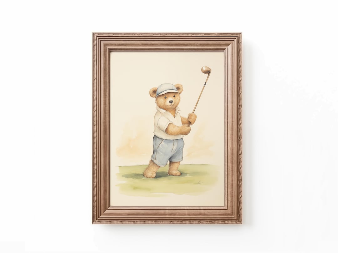Teddy Bear Playing Golf Art Print Nursery Teddy Bear Art Kids Room Golf ...
