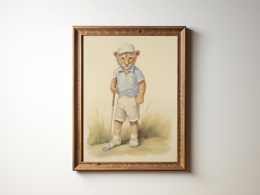 Lion Playing Golf Art Nursery Sports Art Kids Room Golf Print Nursery ...