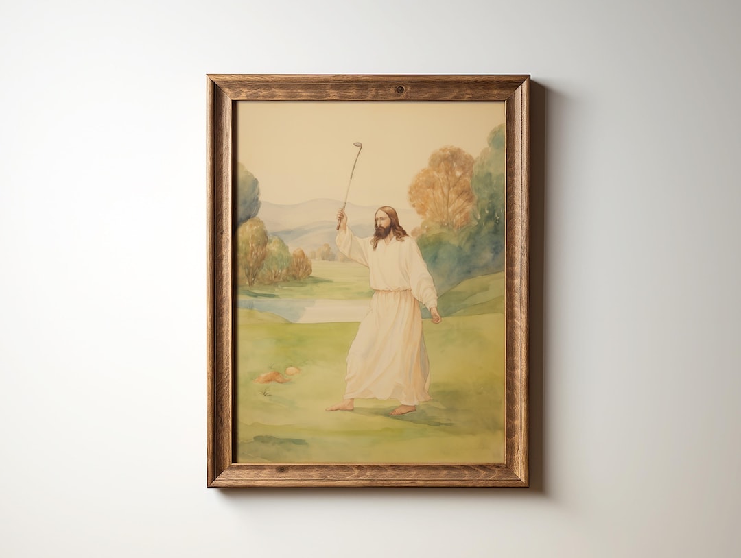 Jesus Playing Golf Print: Vintage Nursery Sports Art (digital Download ...