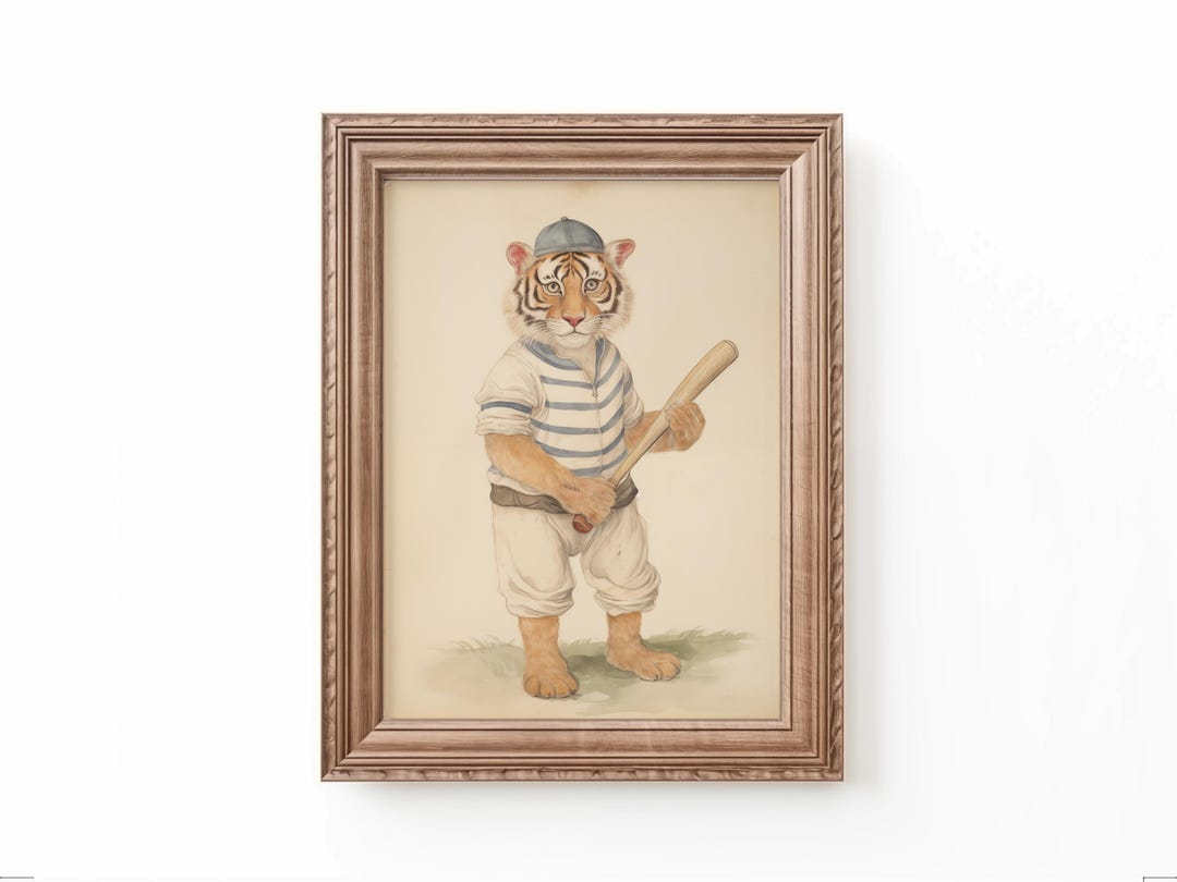 Tiger Playing Baseball Watercolor Art Print: Nursery Sports Decor ...