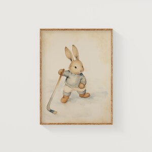 Rabbit Hockey Art Nursery Sports Art Kids Room Hockey Rabbit Decor ...