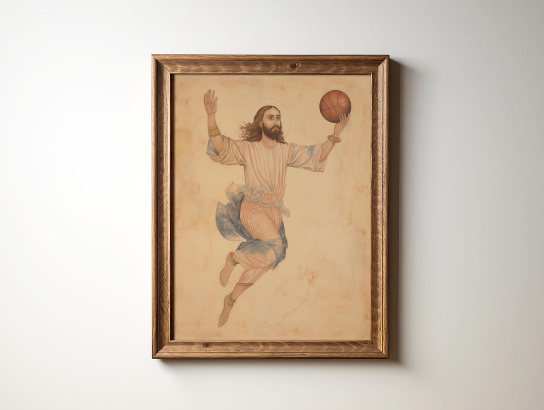 Jesus Playing Basketball Print Nursery Jesus Art Kids Room Basketball ...