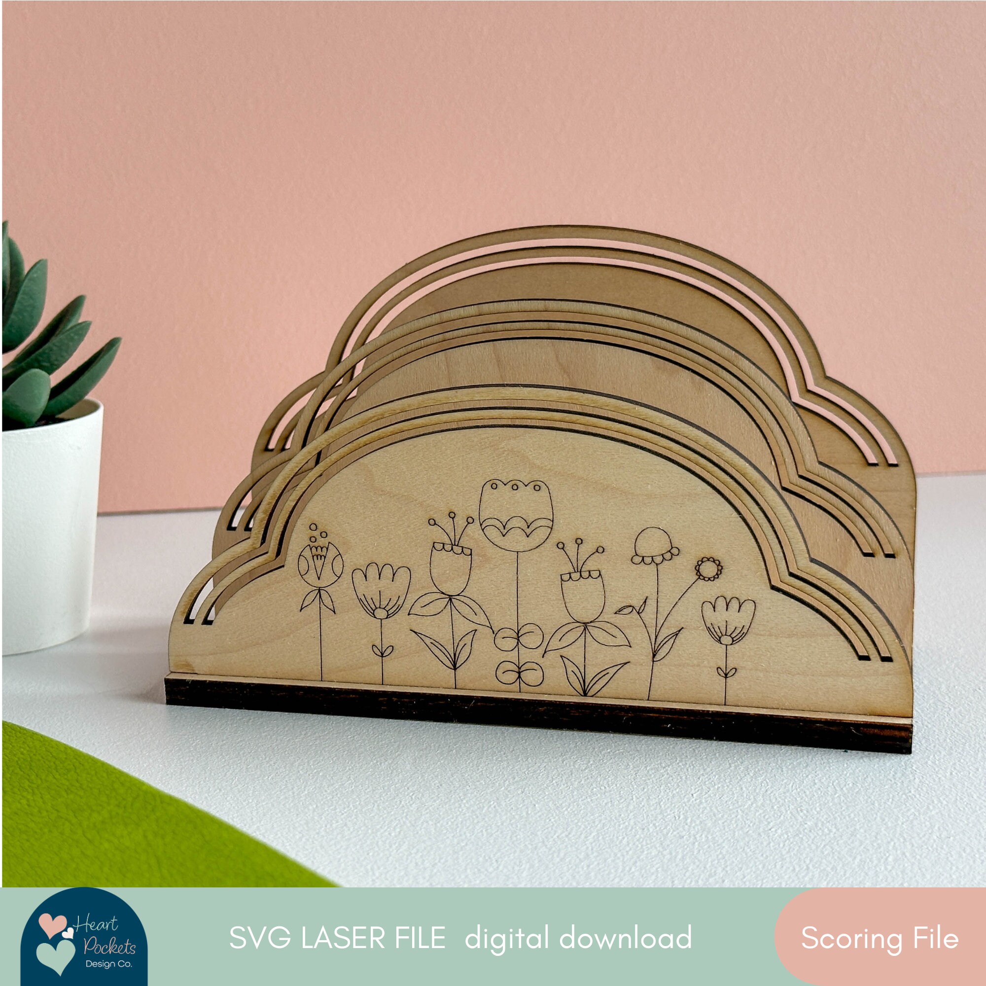 SVG Digital | Floral Desk Mail Organizer | Single Line Scoring Pattern ...