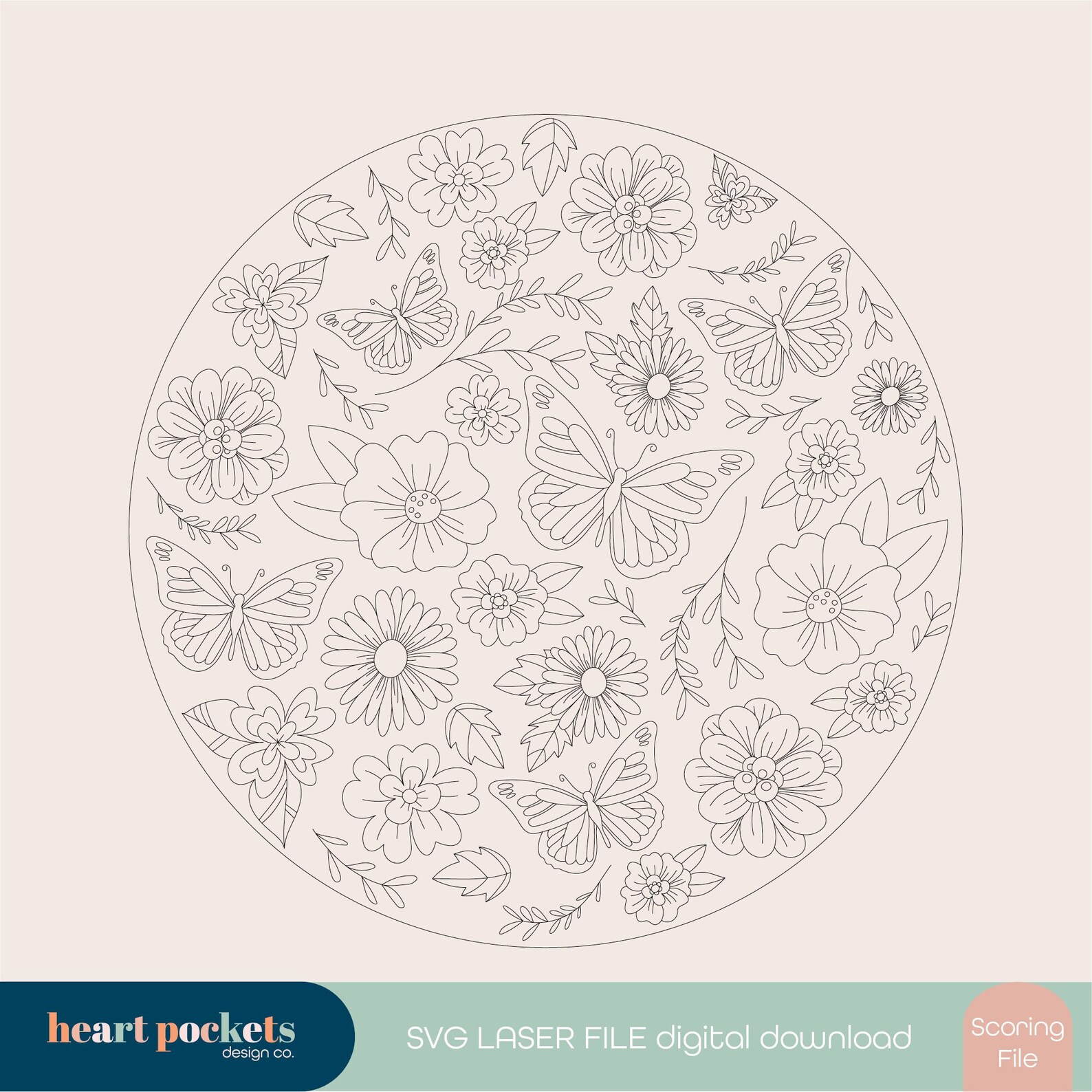SVG Digital | Floral Butterfly Sign Backer | Single Line Scoring ...