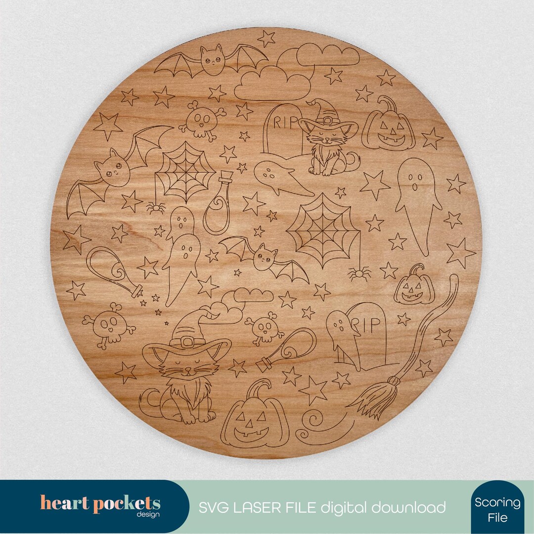 SVG Digital | Halloween Motifs Sign Backer | Single Line Scoring ...