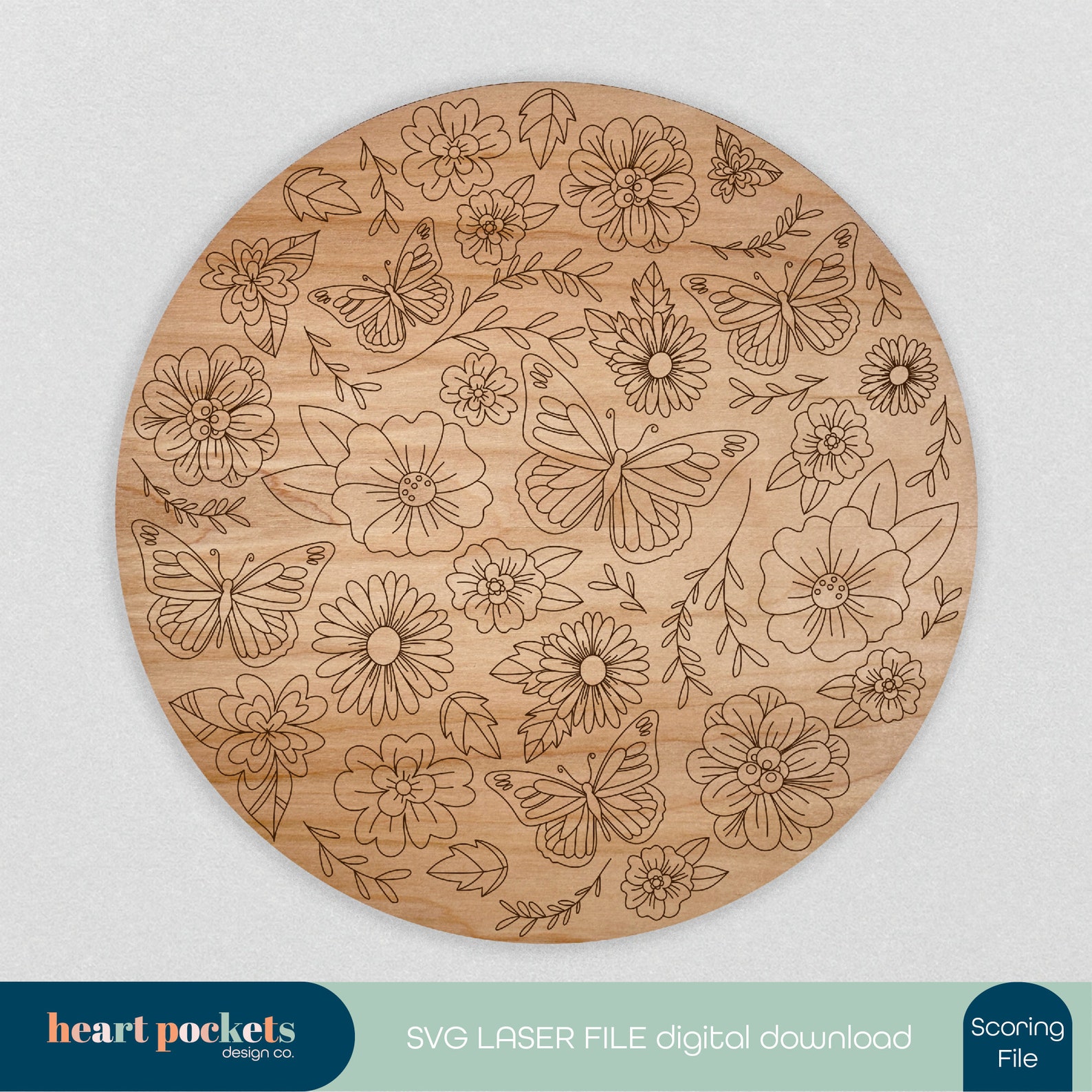 SVG Digital | Floral Butterfly Sign Backer | Single Line Scoring ...