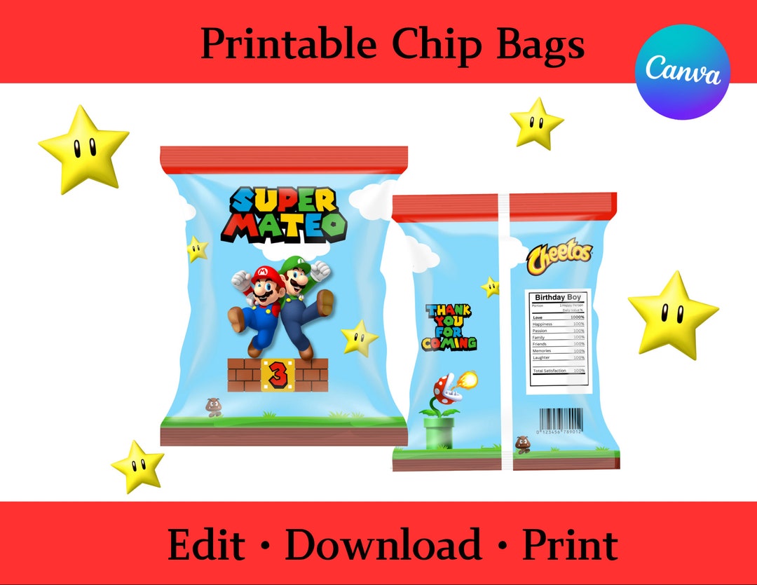 Super Mario Chip Bag Templates for Birthday Parties. Fast Digital ...
