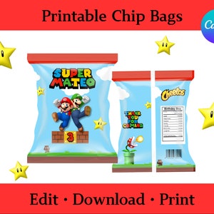 Super Mario Chip Bag Templates for Birthday Parties. Fast Digital ...