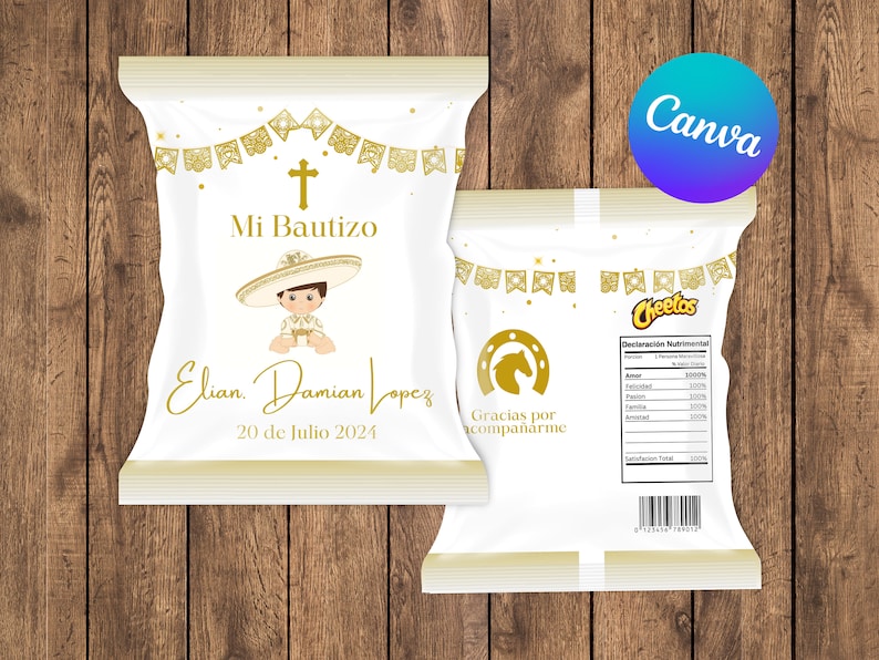 Charro Bautizo Customized Chip Bag, Digital, Personalizado Con Canva - Etsy