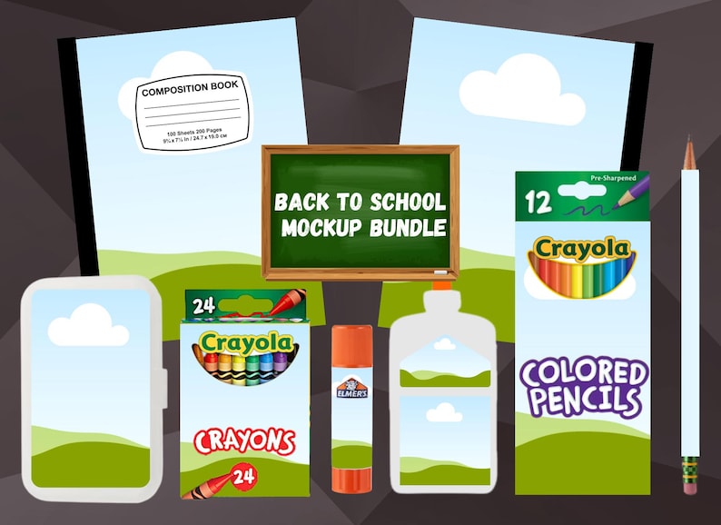 Back to School Mockup Bundle, Customized Colored Pencils, Crayons ...