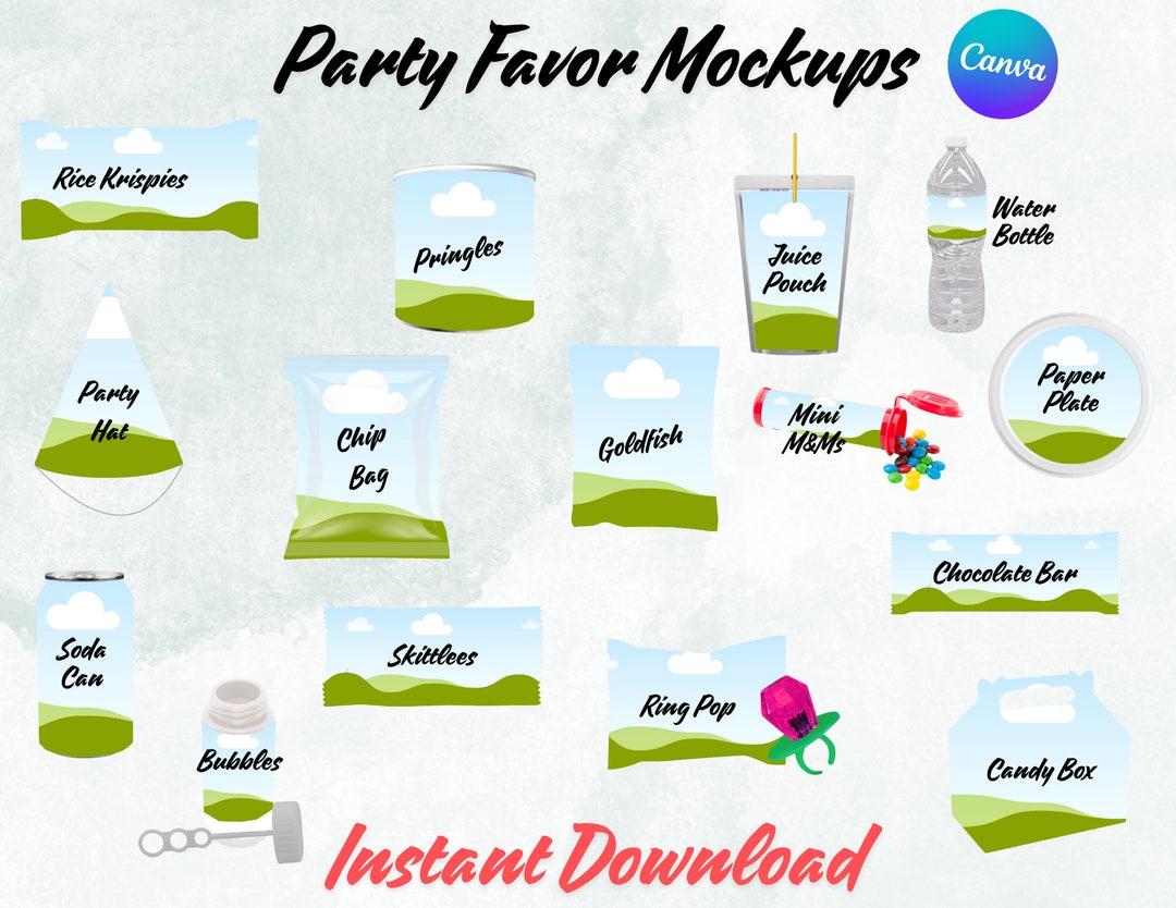 Party Favor Mockups for Various Products, Instant Download With Canva ...