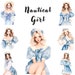 Nautical Girl Clipart Bundle, Nautical PNG, Retro Fashion Illustration ...