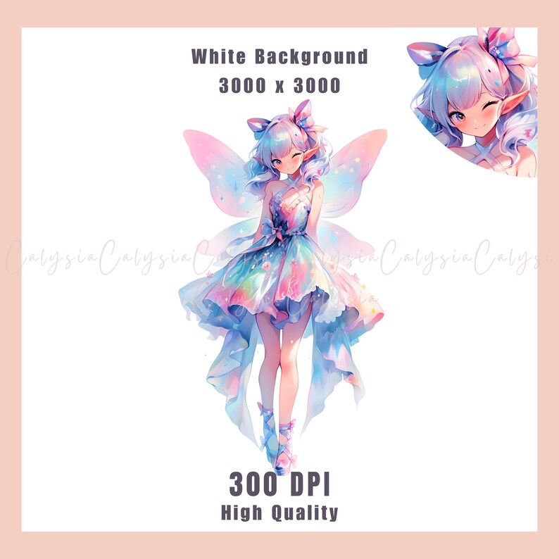 Watercolor Cute Pixie PNG Clipart Bundle, Fairy PNG White Background for Digital Prints ...