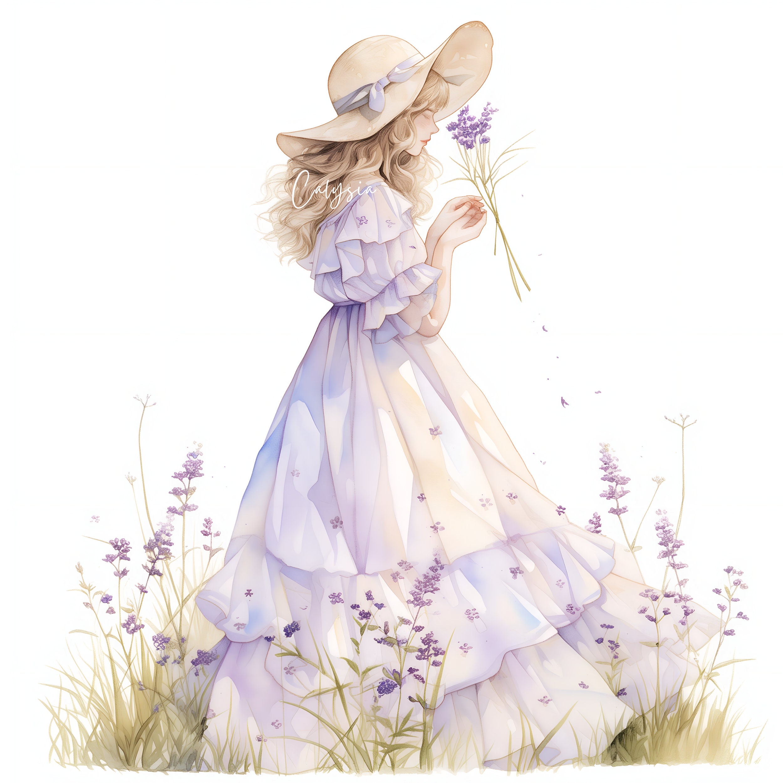 Watercolor Spring Girl Clipart Bundle, Spring Field Clipart, Summer ...