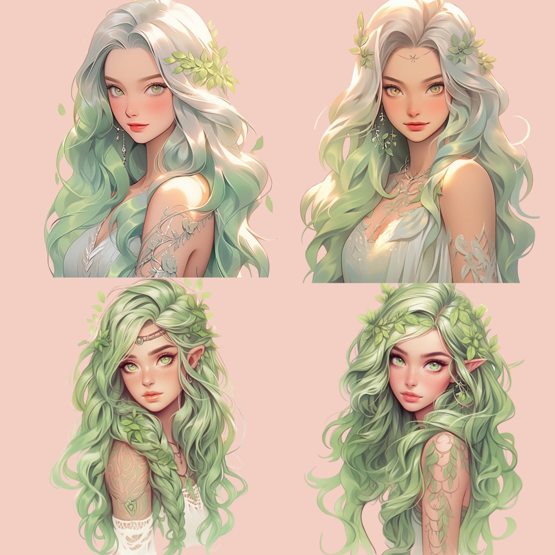Dryad Forest Princess Clipart Bundle, Transparent Background, PNG ...