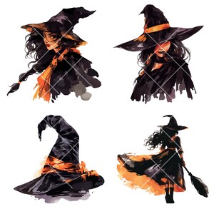Watercolor Halloween Clipart Bundle, Halloween PNG, Witch PNG, Spooky ...