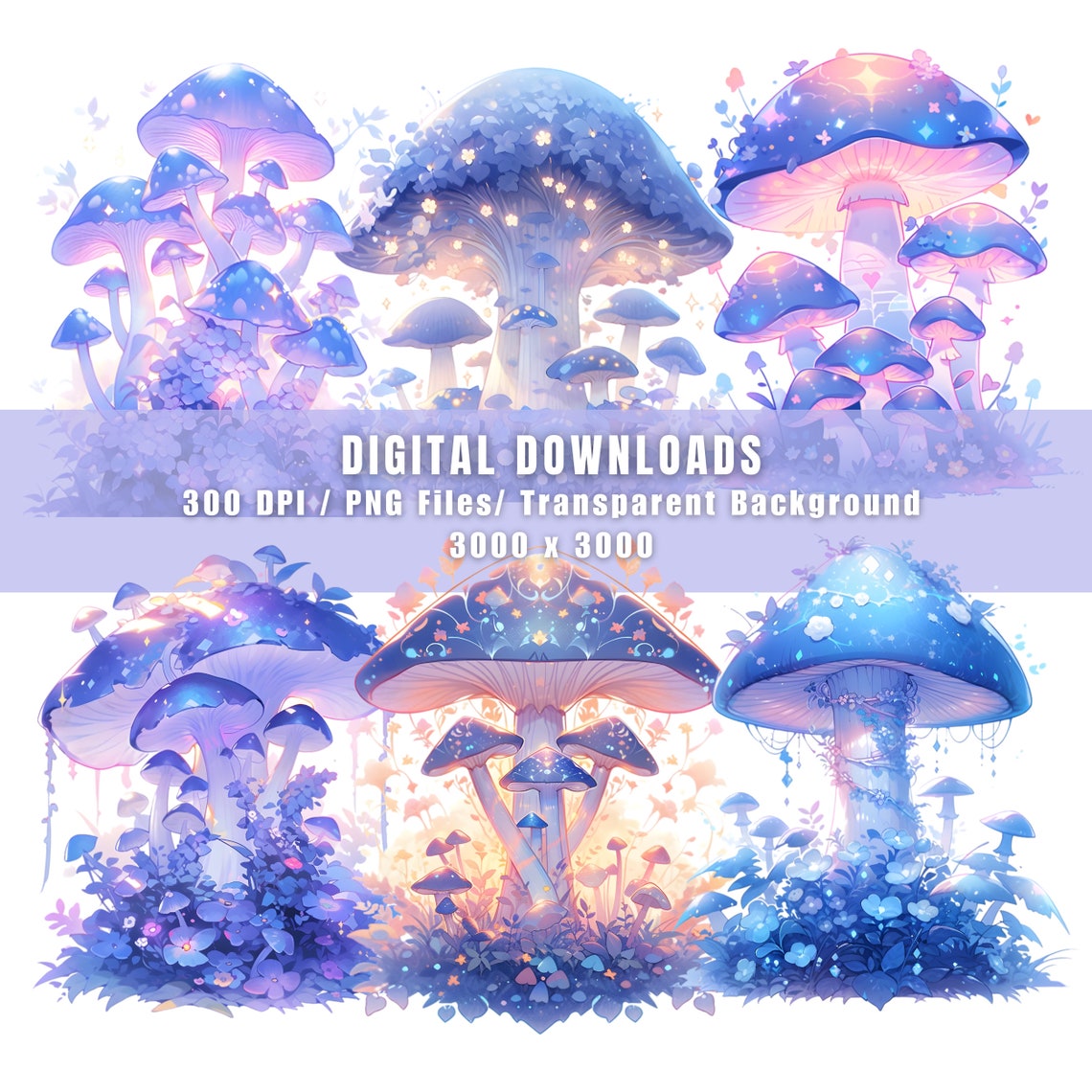 Magical Mushroom Clipart Bundle, Mushroom PNG, Fantasy Mushroom Clipart ...