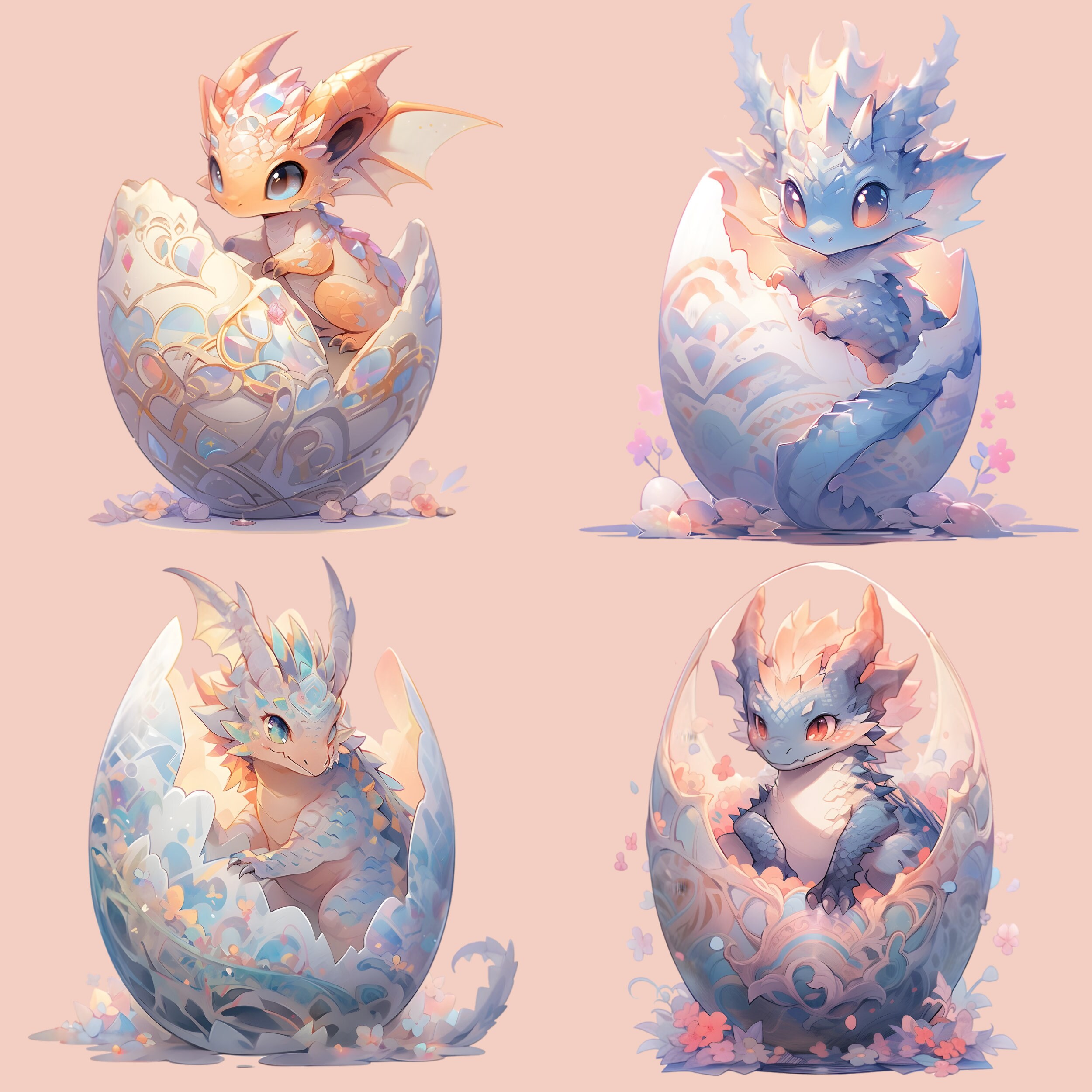 Magical Baby Dragon Egg Clipart Bundle, Colorful Dragon PNG, Magical ...