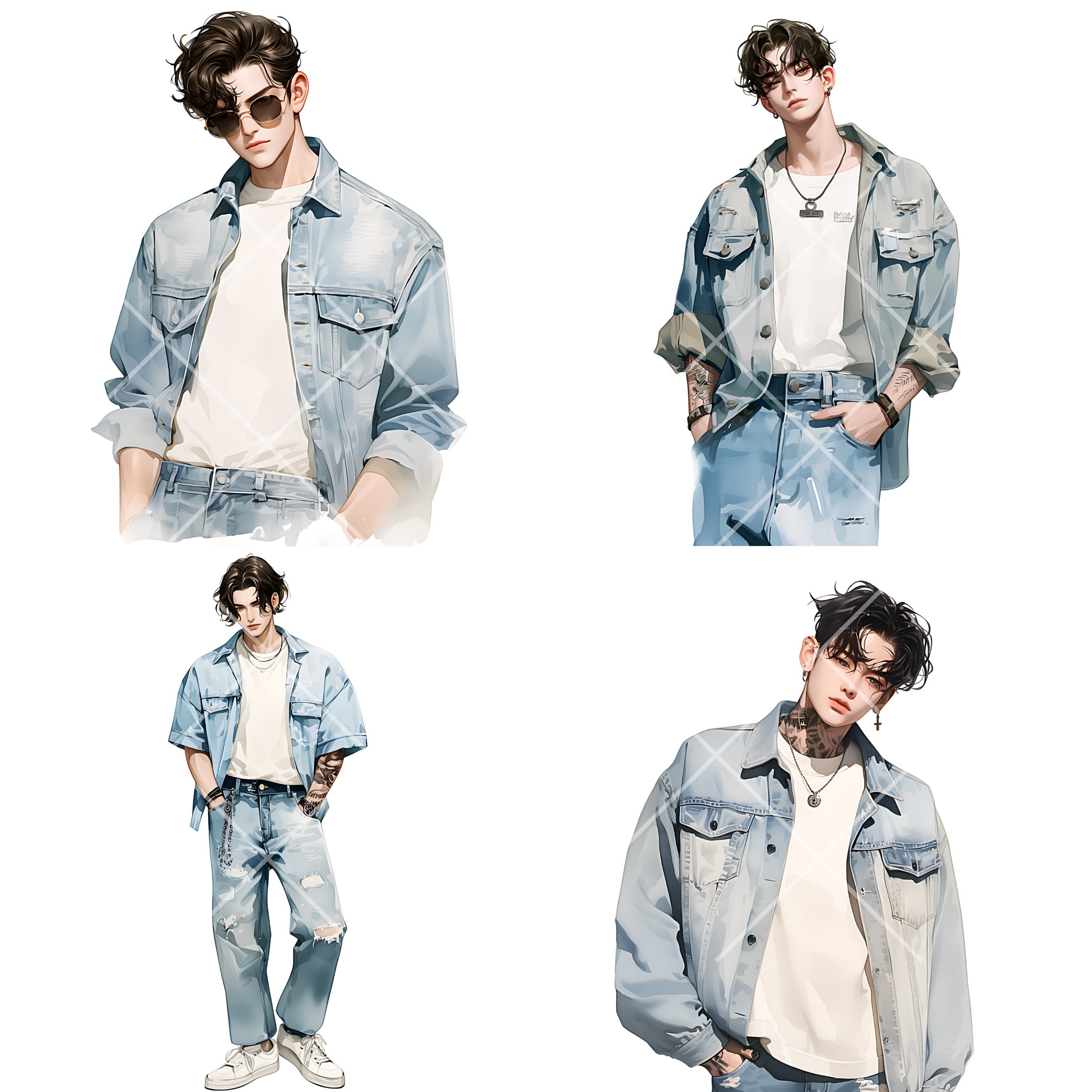 Watercolor Men in Denim Clipart Bundle, Denim Boys Clipart, Denim ...