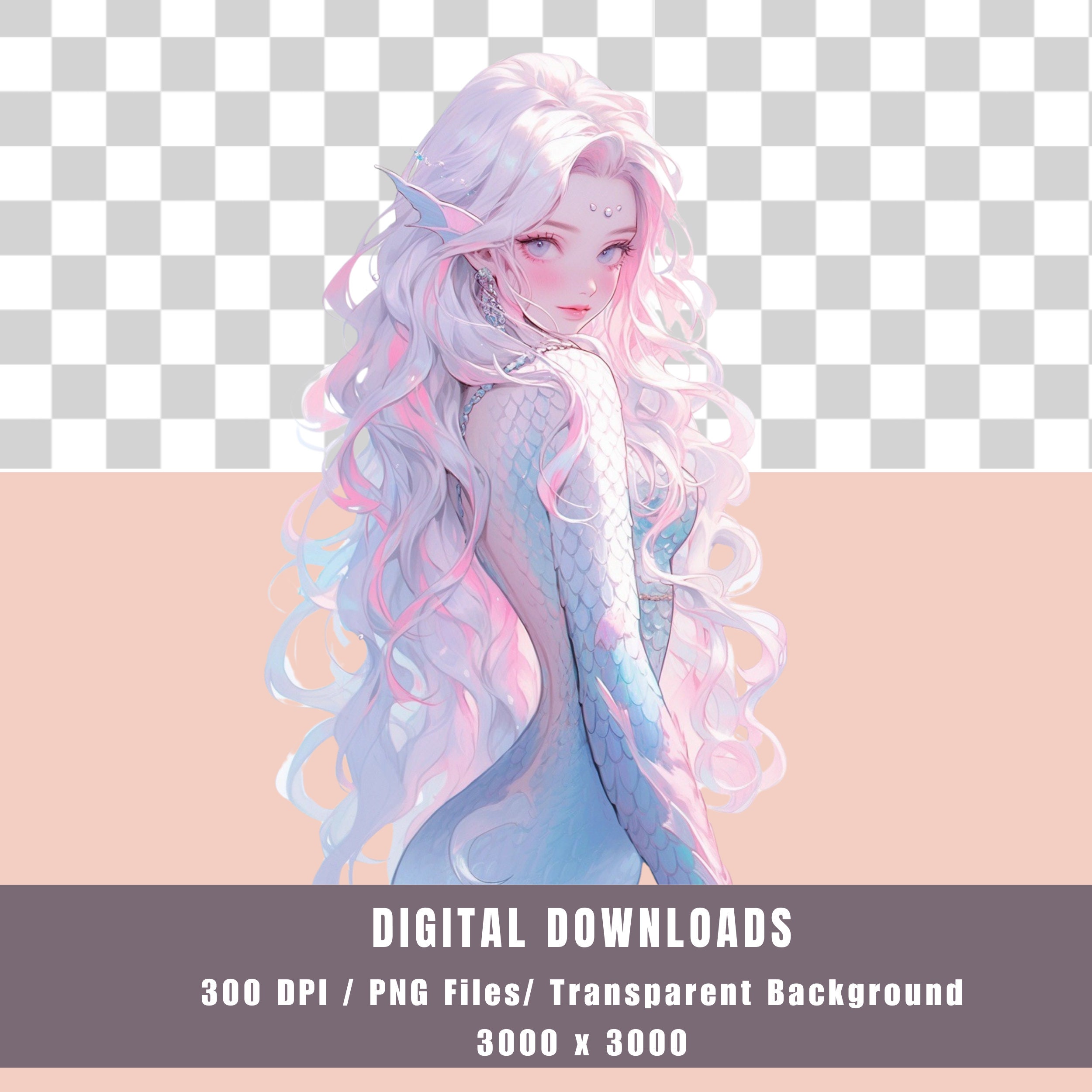 Watercolor Pretty Mermaid Clipart Bundle, PNG Clipart Pack, Magical ...