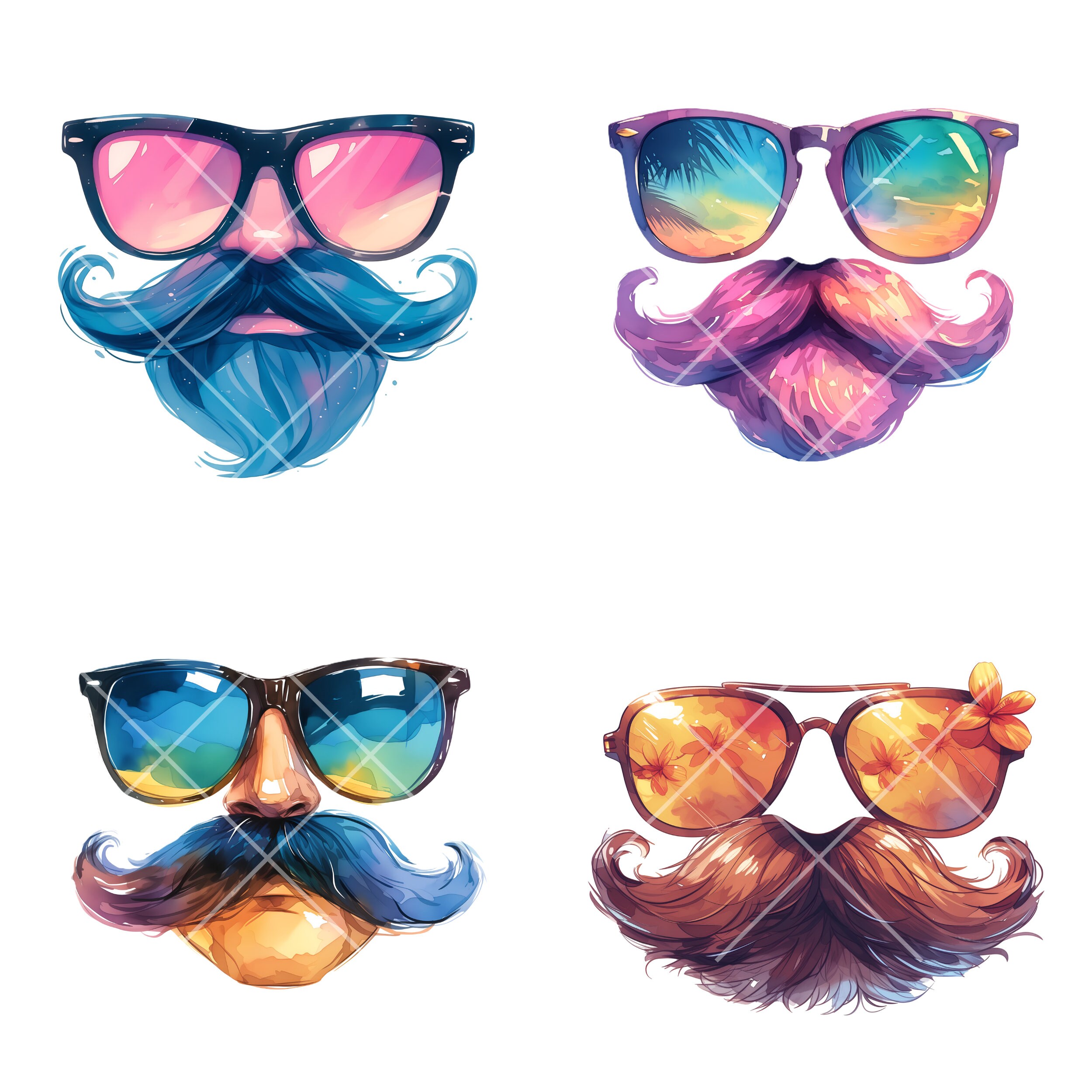 Mustache Clipart Bundle, Mustache PNG, Dad's Beard, Sunglasses, Father ...